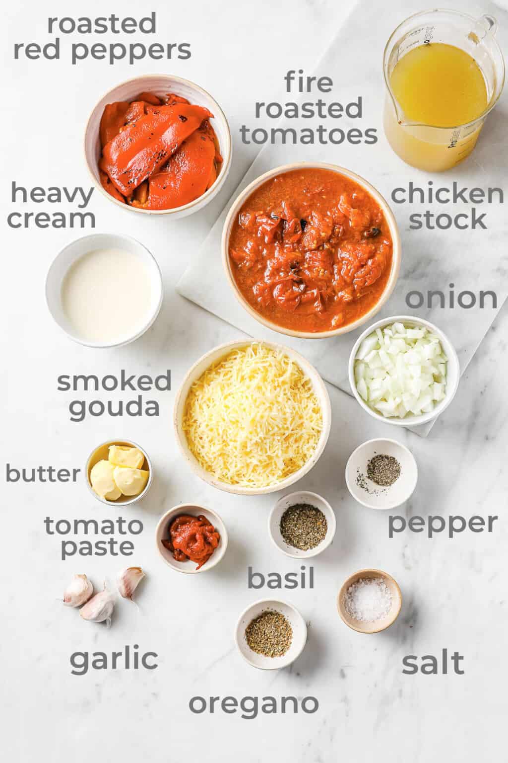 Smoked Gouda, Roasted Red Pepper Tomato Bisque