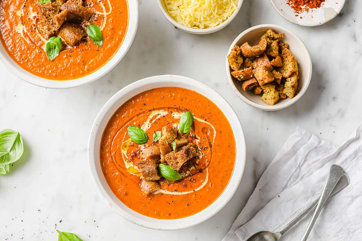 Smoked Gouda, Roasted Red Pepper Tomato Bisque