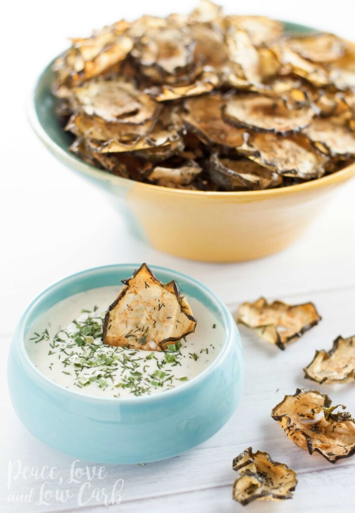 Garlic Dill Baked Cucumber Chips | Peace Love and Low Carb