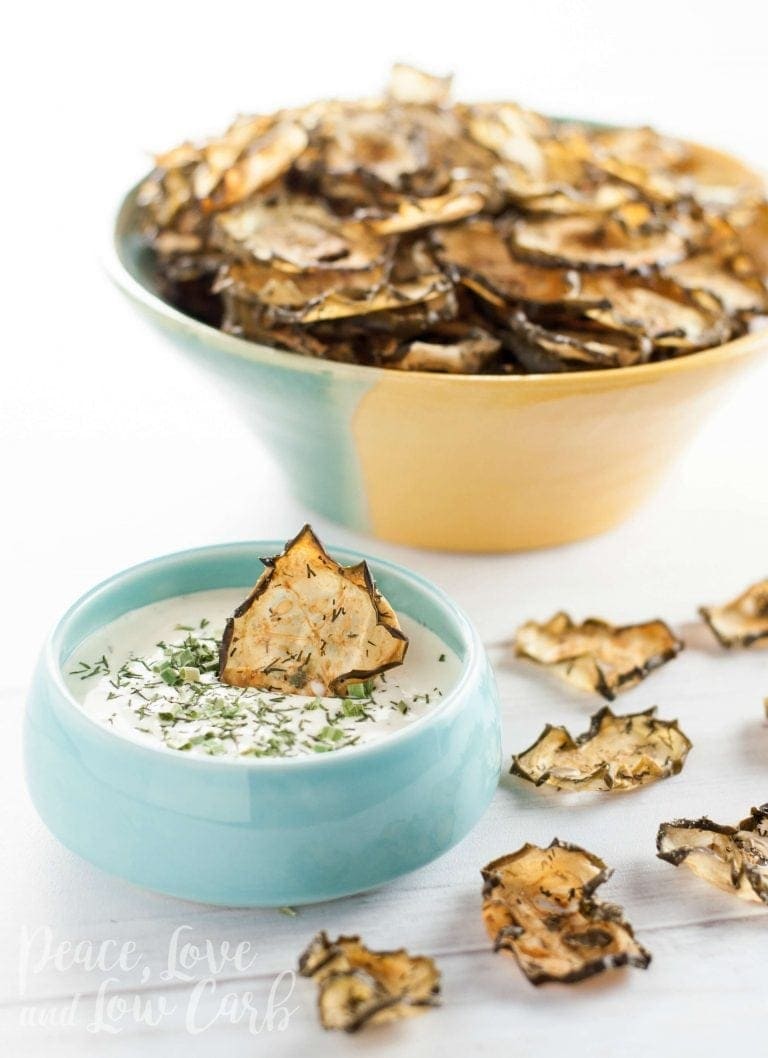 Garlic Dill Baked Cucumber Chips | Peace Love and Low Carb