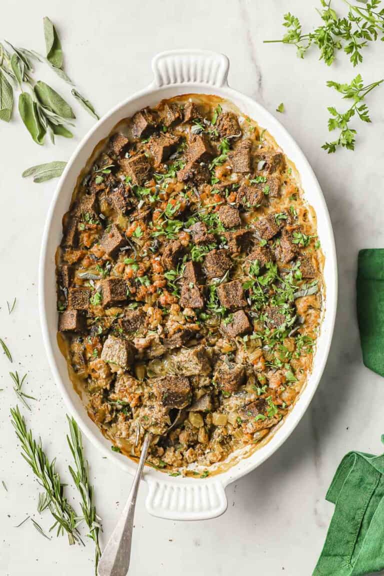 Sausage and Herb Keto Stuffing - Peace Love and Low Carb